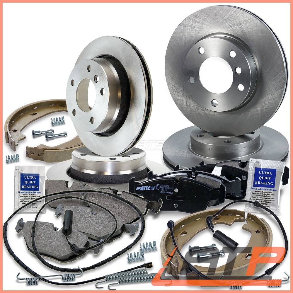 4x BRAKE DISC + HANDBRAKE SHOES + SET PADS FRONT + REAR BMW 3 SERIES ...